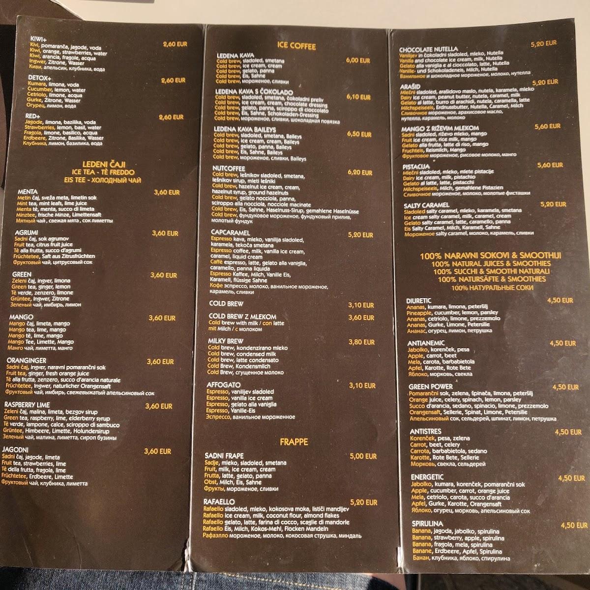 Menu at Cacao Ljubljana pub & bar, Ljubljana, Petkovškovo nabrežje 3