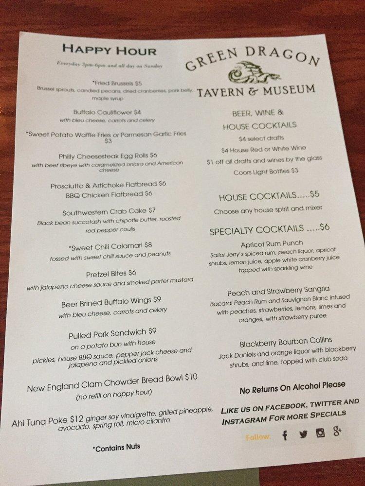Menu at Green Dragon Tavern & Museum pub & bar, Carlsbad