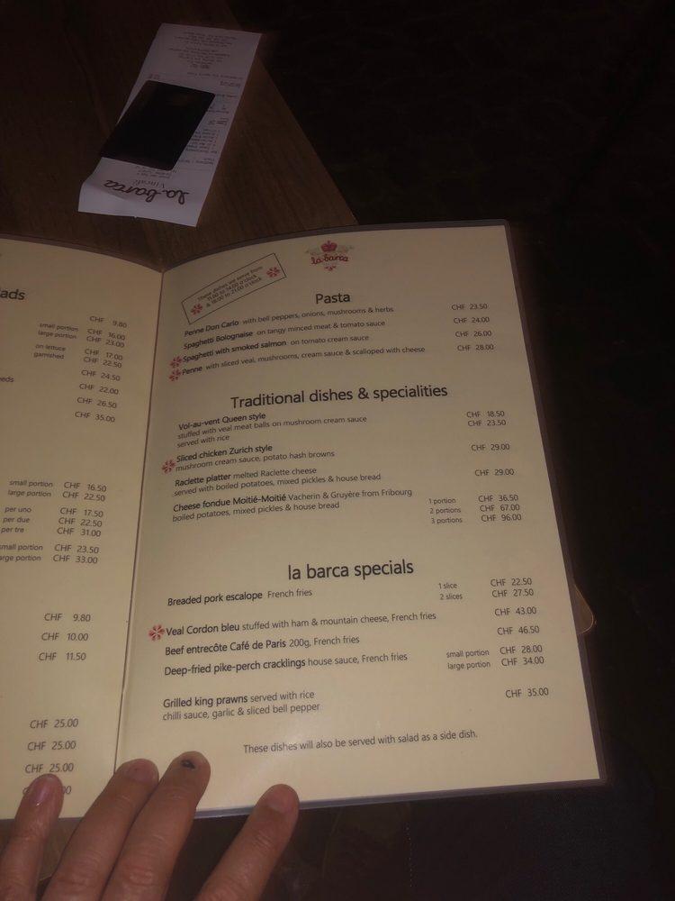 Menu da La Baracca, Lucerna, Theaterstrasse 7