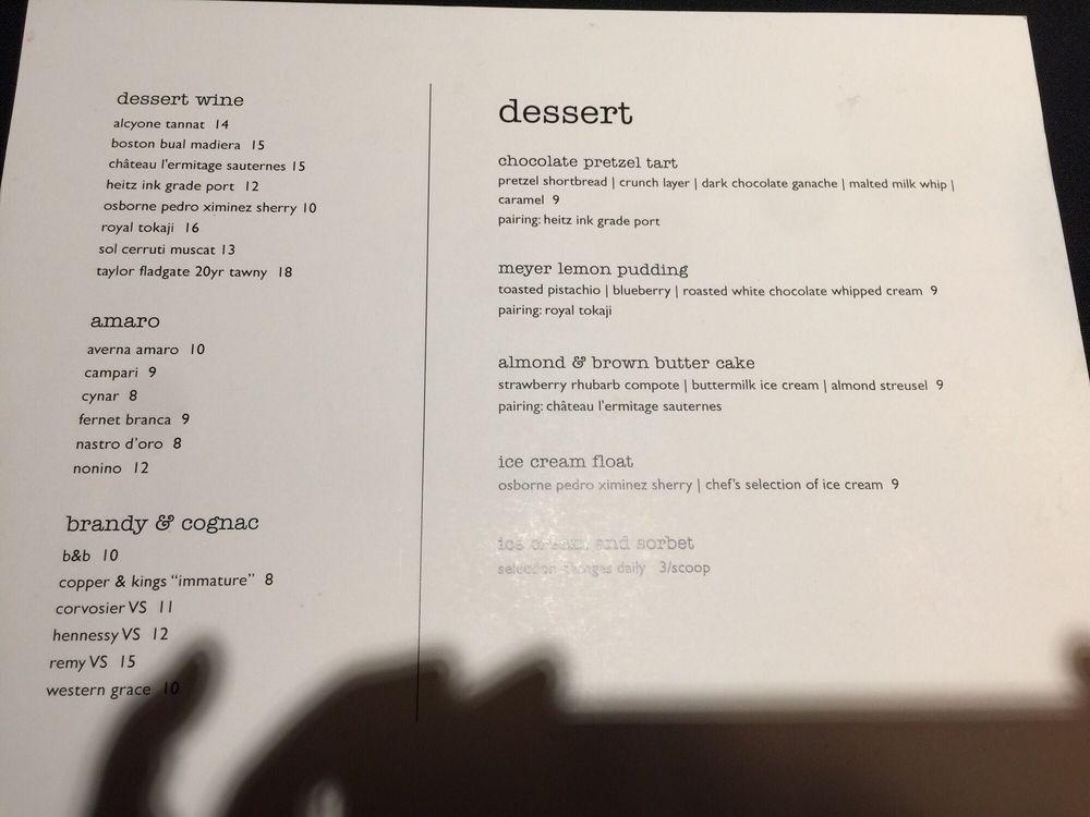 Menu at etc. restaurant, Nashville