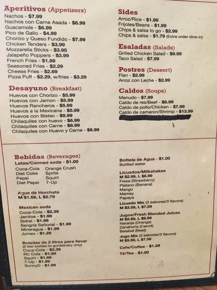 Carta del restaurante taqueria la estrella, Chicago, N Milwaukee Ave