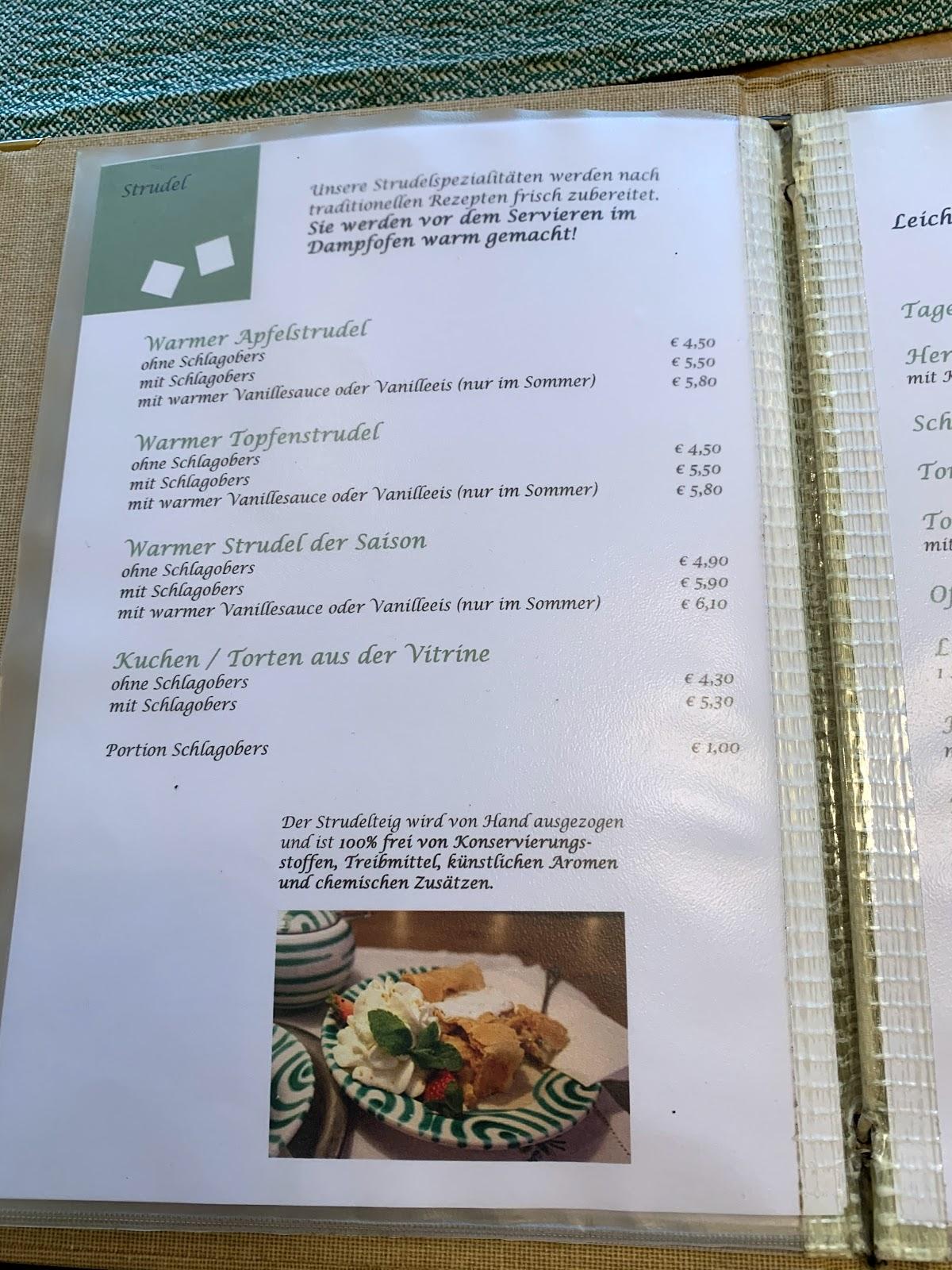 Menu at Cafe cubed sugar, Salzburg