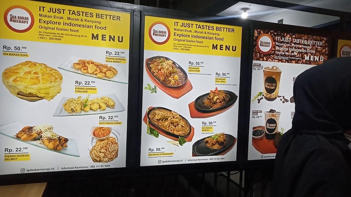 Menu at IGA BAKAR MERAPI cafe, Bandung