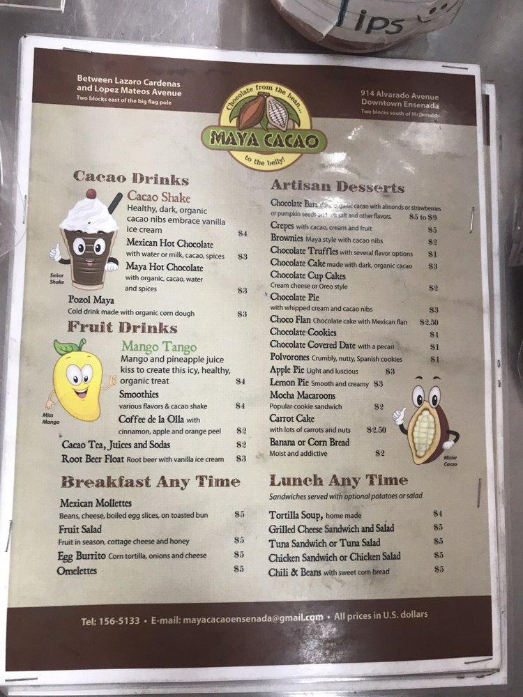Menu at Maya Cacao desserts, Ensenada, Alvarado 954