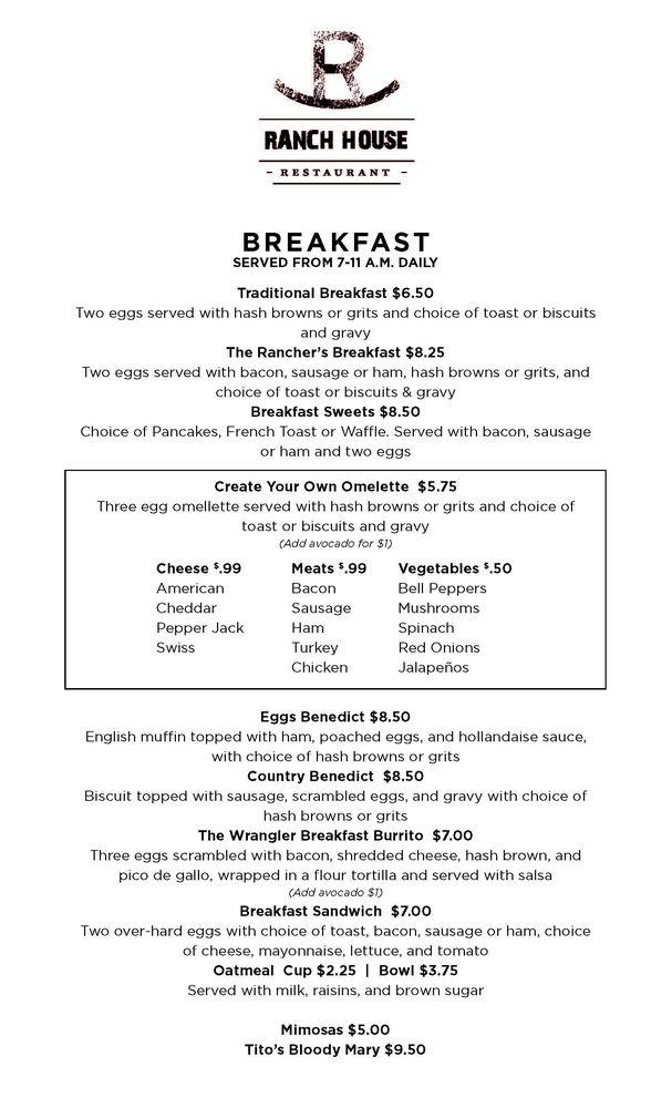 Menu at Rocking "R" Ranch House Restaurant, Broken Arrow, E Kenosha St