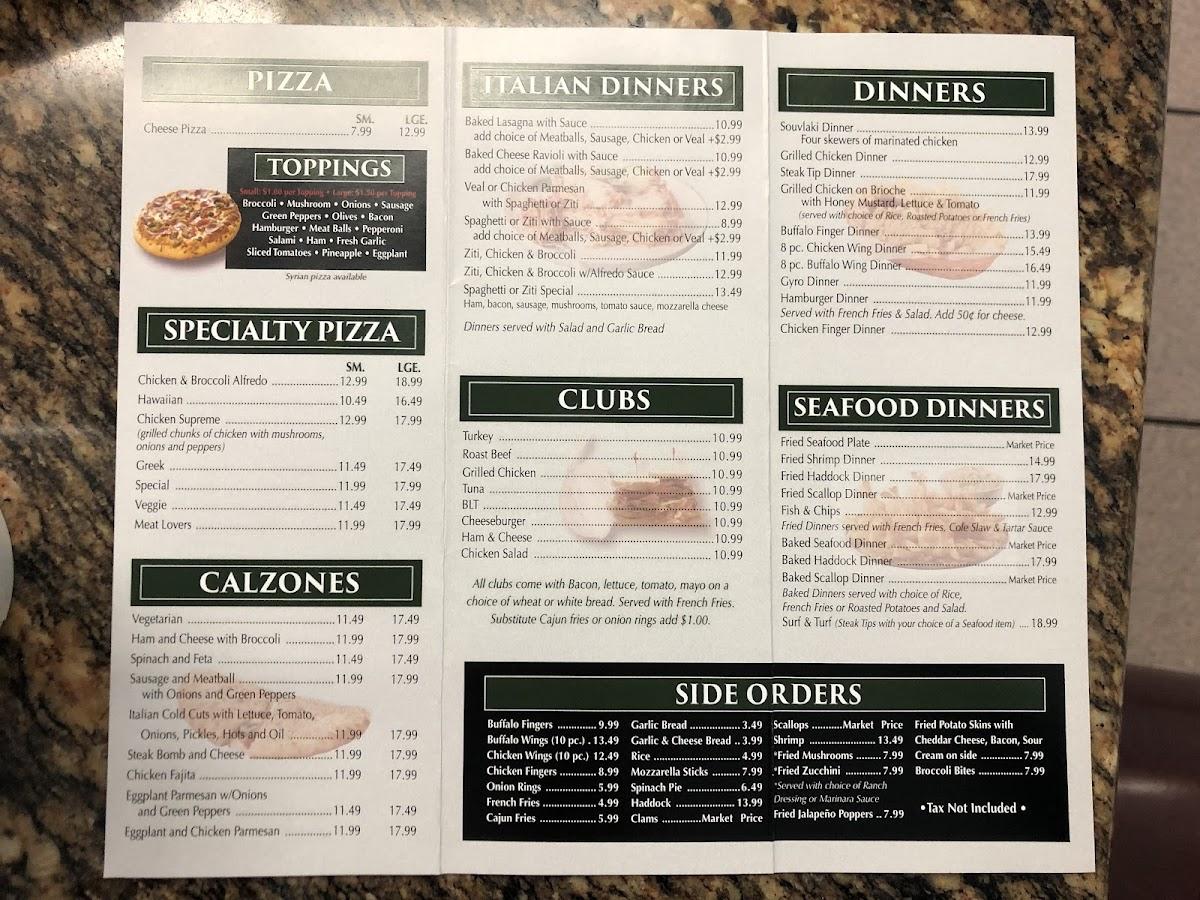 Menu at Spartans Pizzeria, Lowell