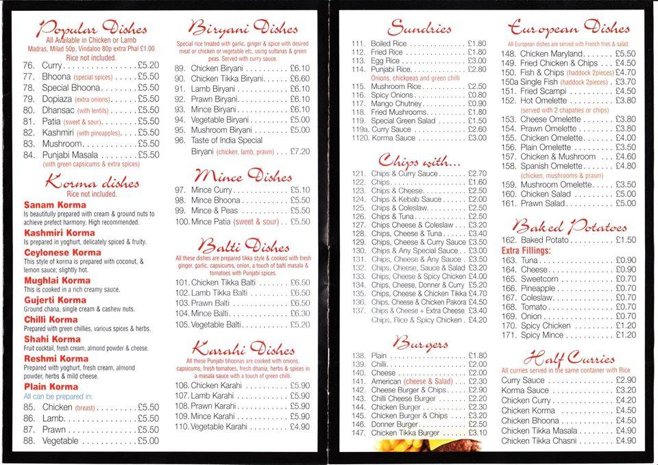 Menu at Taste Of India fast food, Irvine