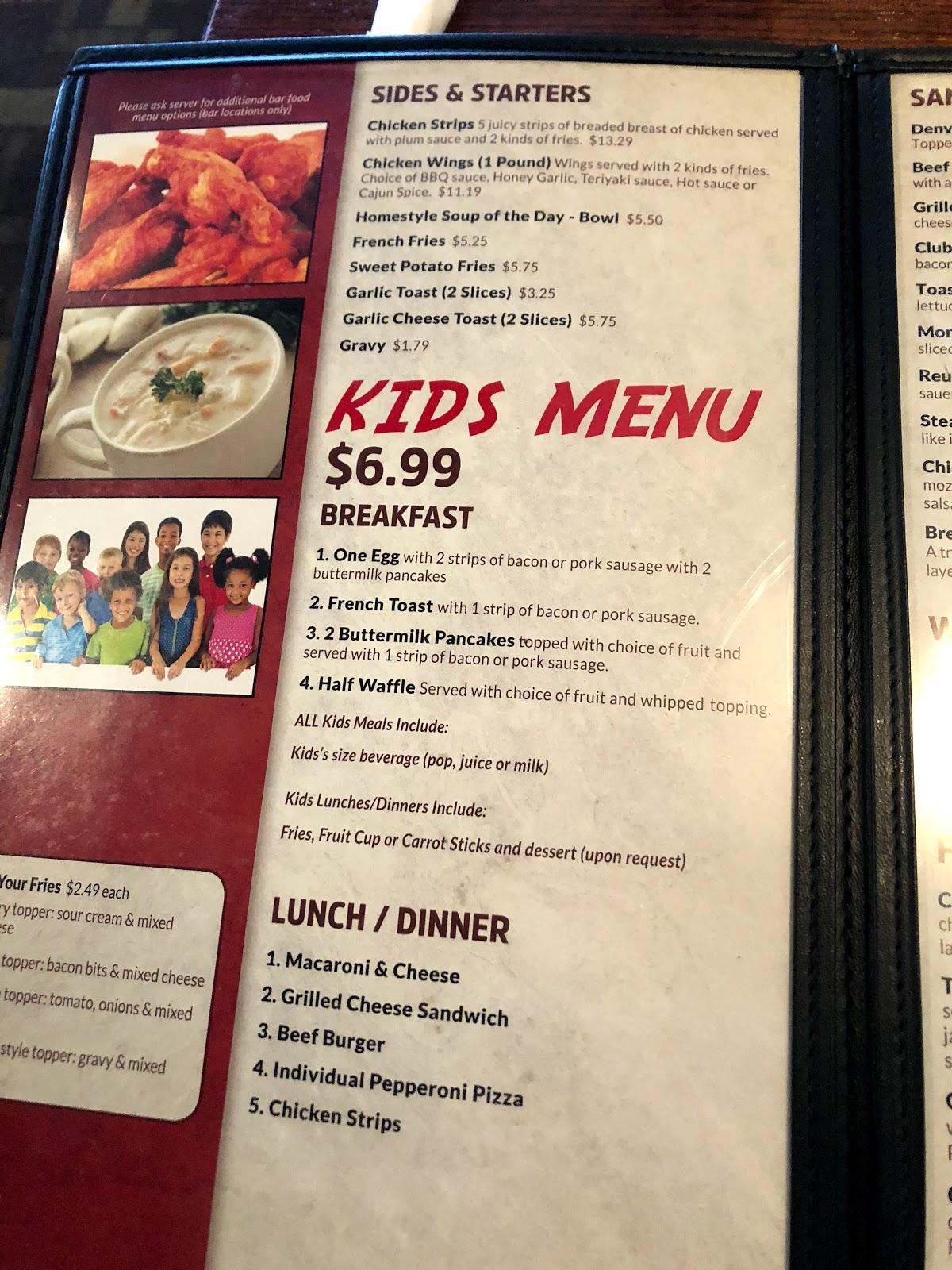 Menu at Albert's restaurant, Red Deer
