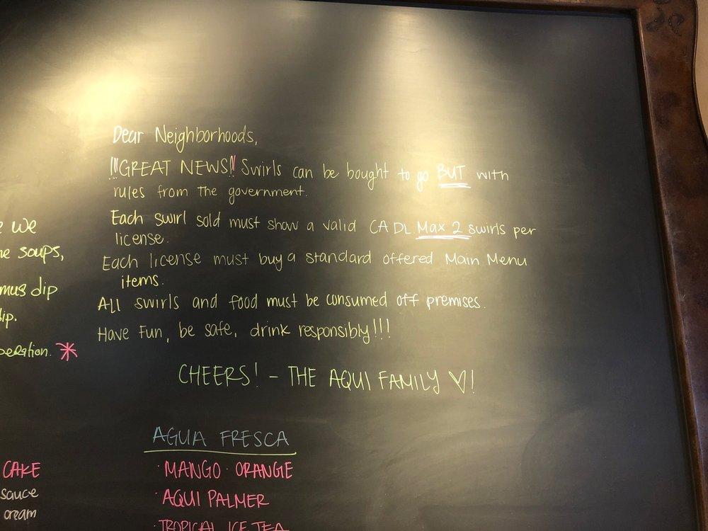 Menu at Aqui Cupertino restaurant, Cupertino