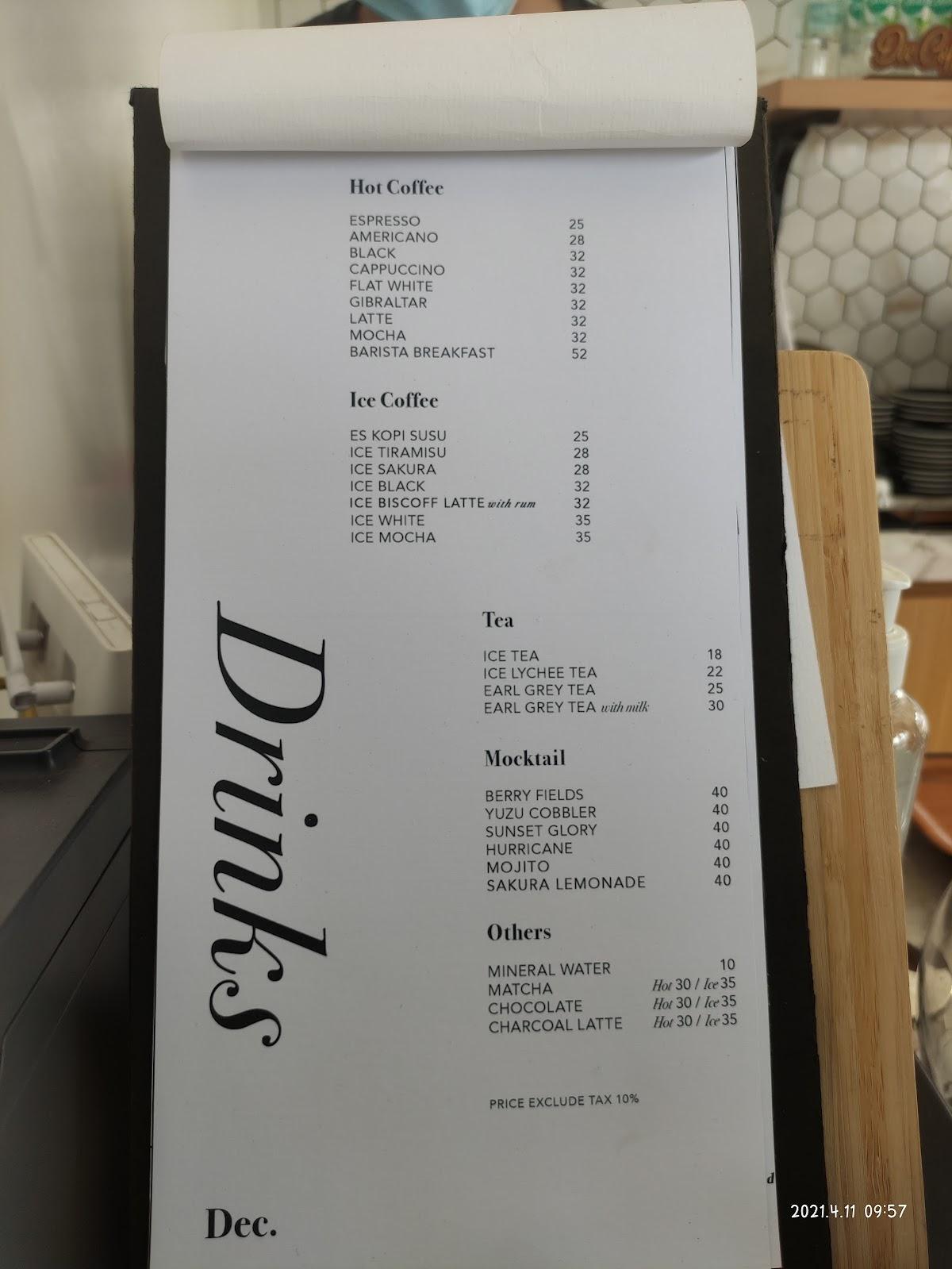 Menu at December Coffee restaurant, South Tangerang