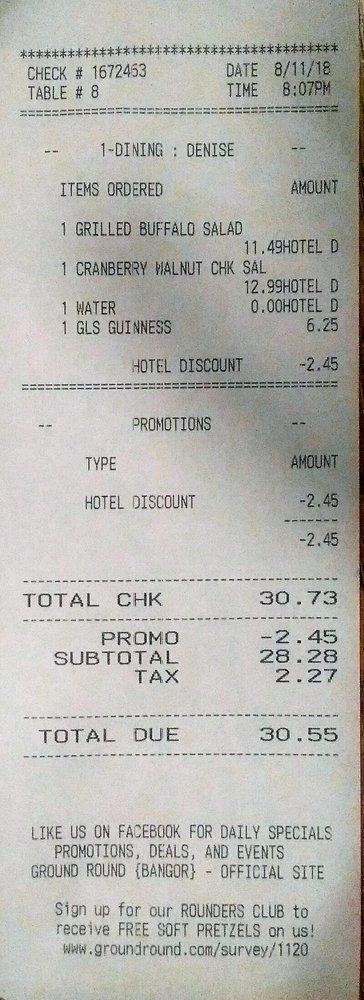 Menu at Ground Round Grill & Bar, Bangor