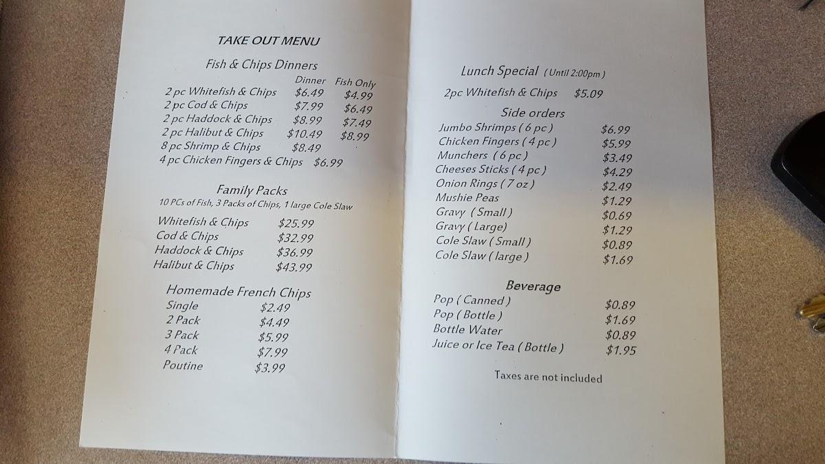 Menu at King Fish & Chips restaurant, Kitchener