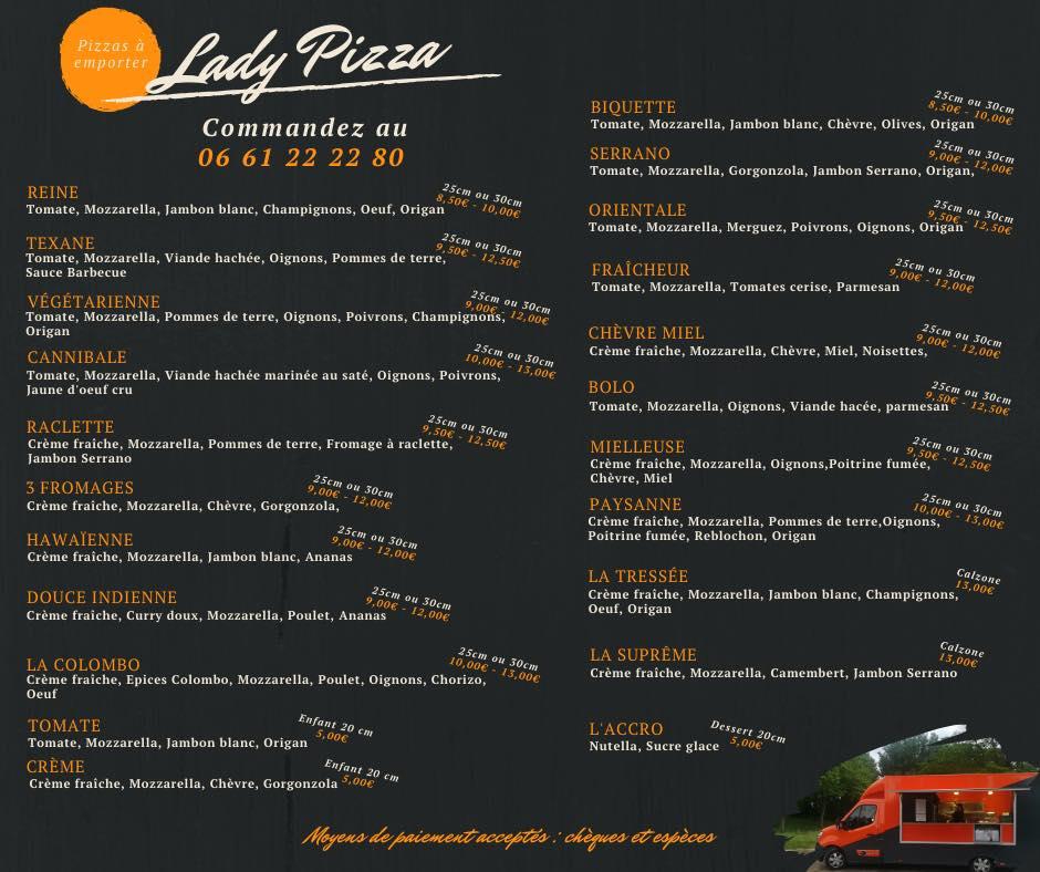 Menu at Lady Pizza pizzeria, France