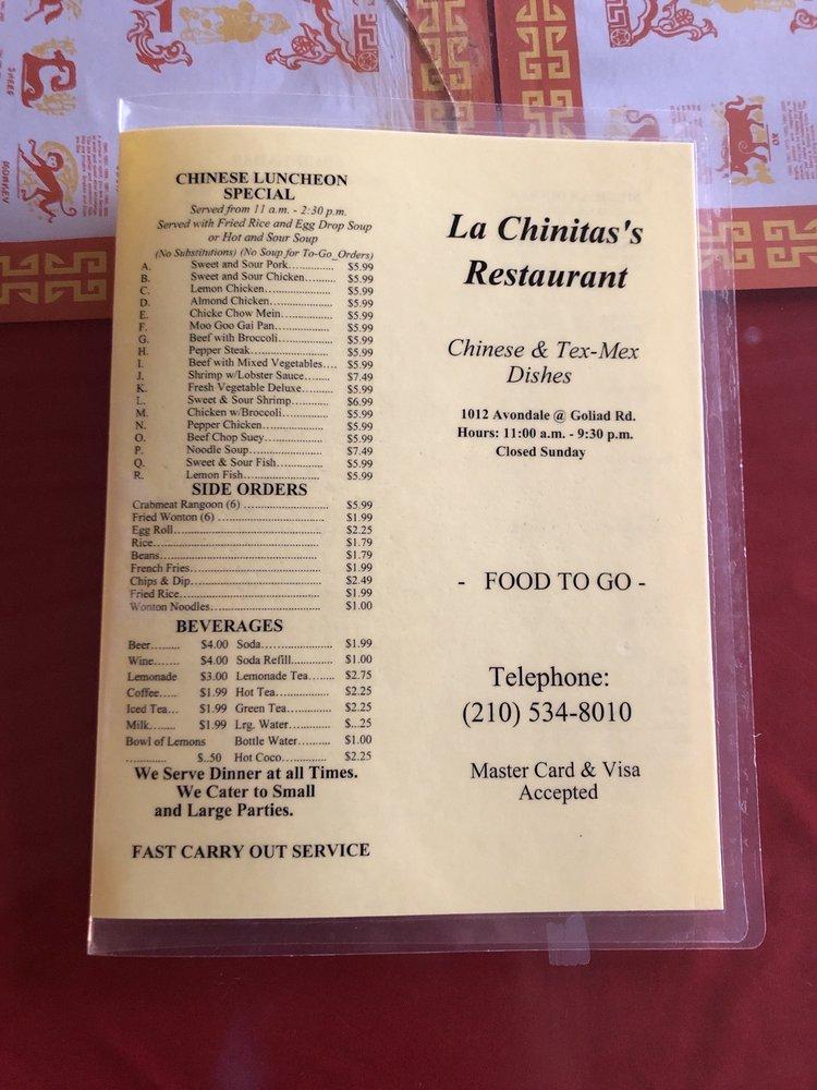 Menu at La Chinita's Restaurant, San Antonio
