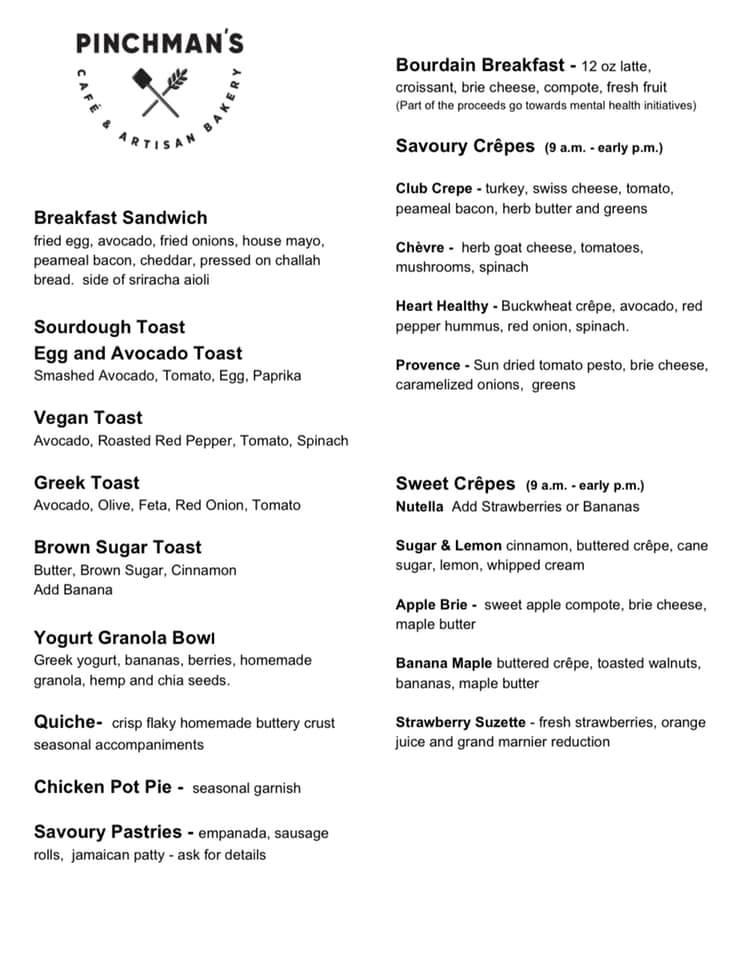 Menu at Pinchman's coffee house, Sudbury