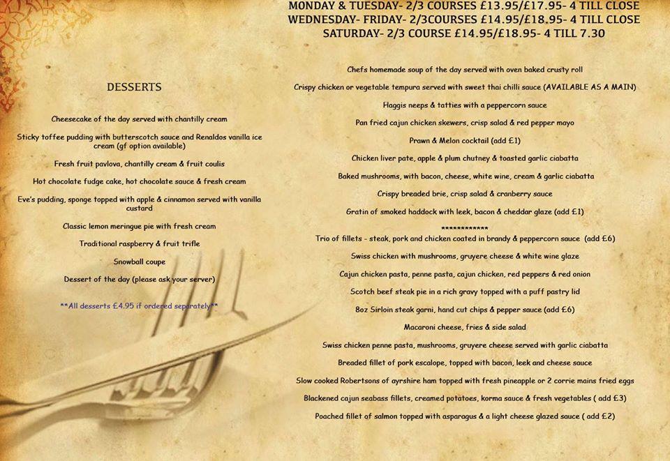 Menu at Tudor pub & bar, Ayr