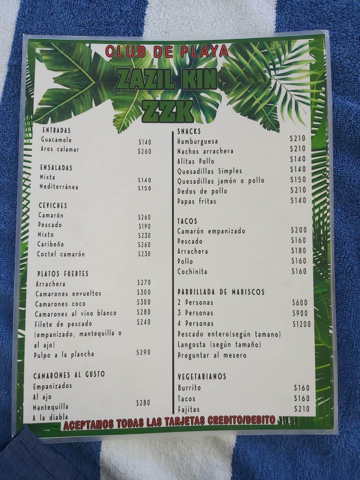 Menu at Beach Club Bar, Tulum