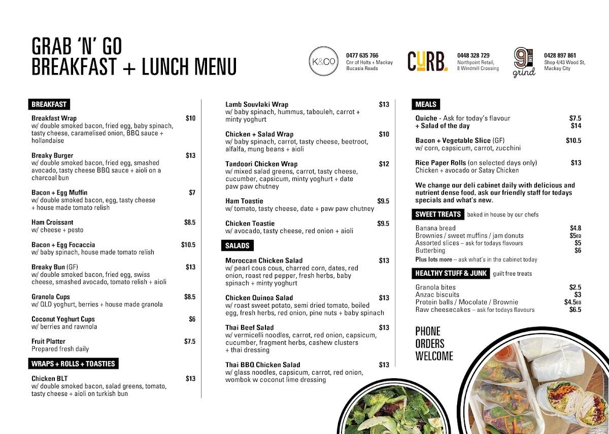 Menu at Curb cafe, Glenella