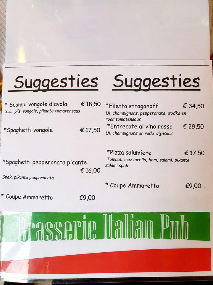 Menu at Italian Pub, Antwerp