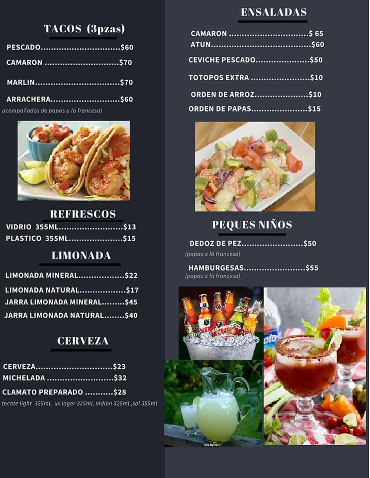 Menu at Mariscos El Pámpano restaurant, Camargo
