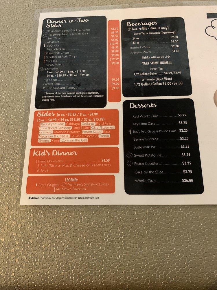Menu at Memaw's At LG's Restaurant, Macon