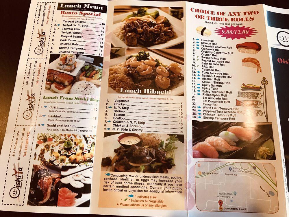 Menu at Oishiya hibachi & sushi restaurant, Murfreesboro