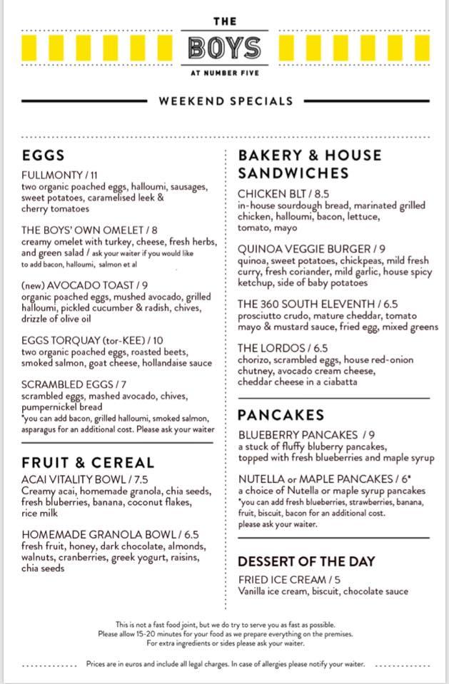 Menu at The Boys At Number Five, Nicosia, Themistokli Dervi 5E