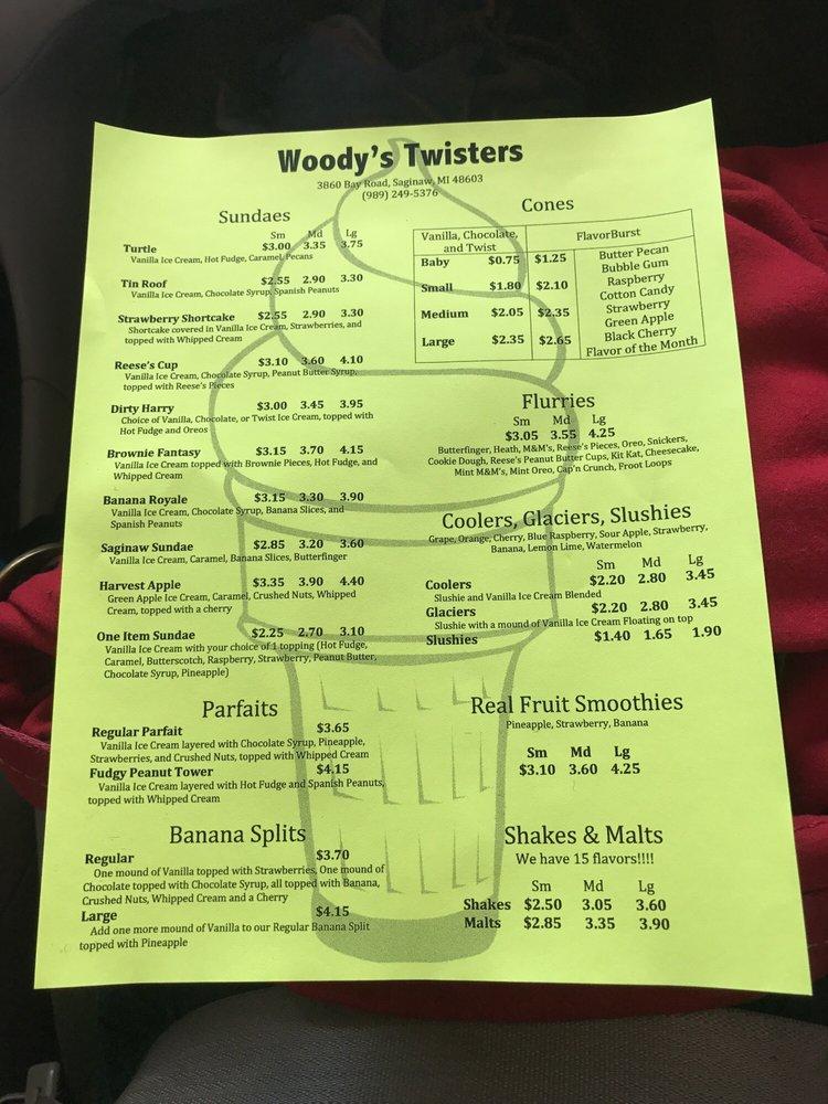 Menu at Woody's Twisters, Saginaw, Bay Rd