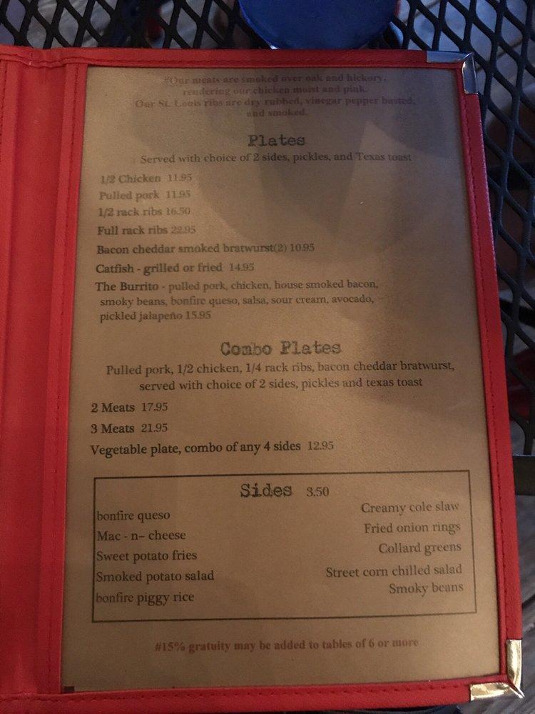 Menu at Bonfire Taqueria BBQ, Conway