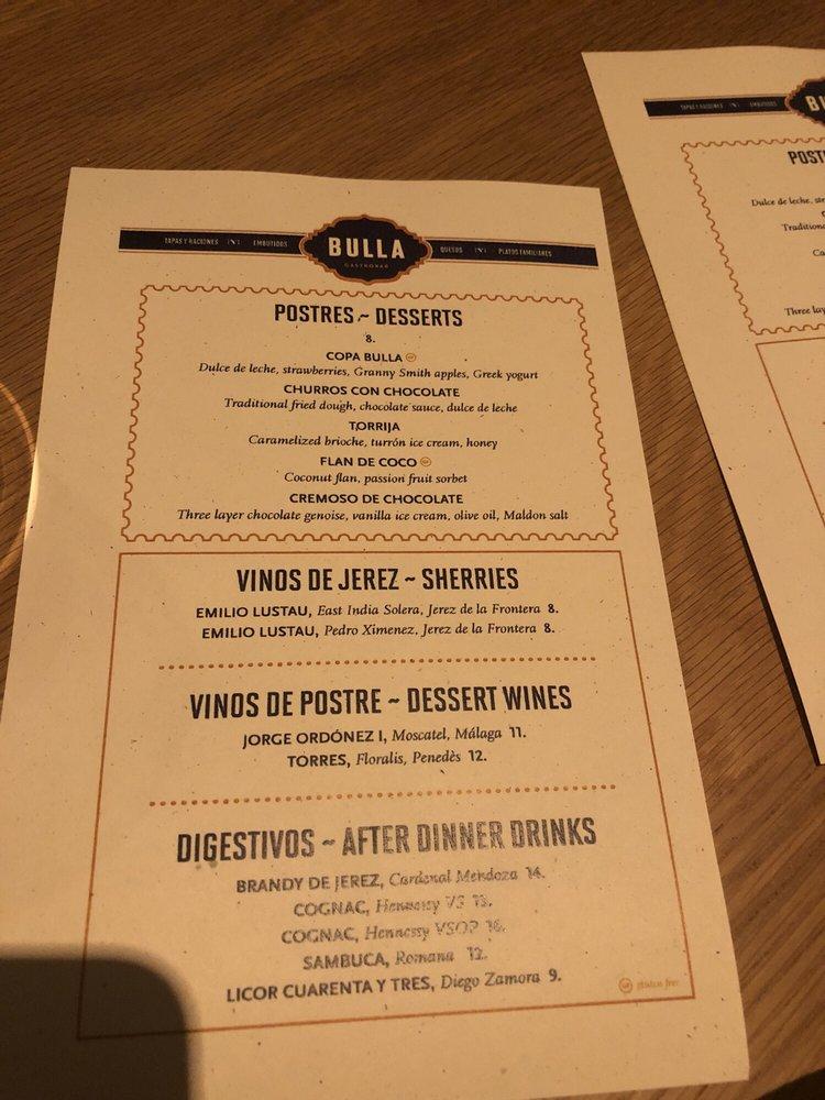 Menu at Bulla Gastrobar, Plano, Legacy Dr #180