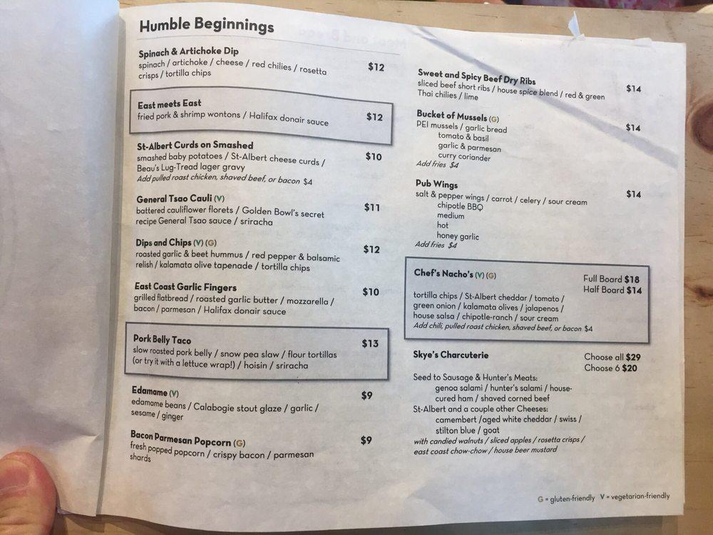Menu at Hunter's Public House, Ottawa