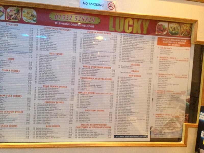 Menu at Lucky chinese fast food, Lincoln