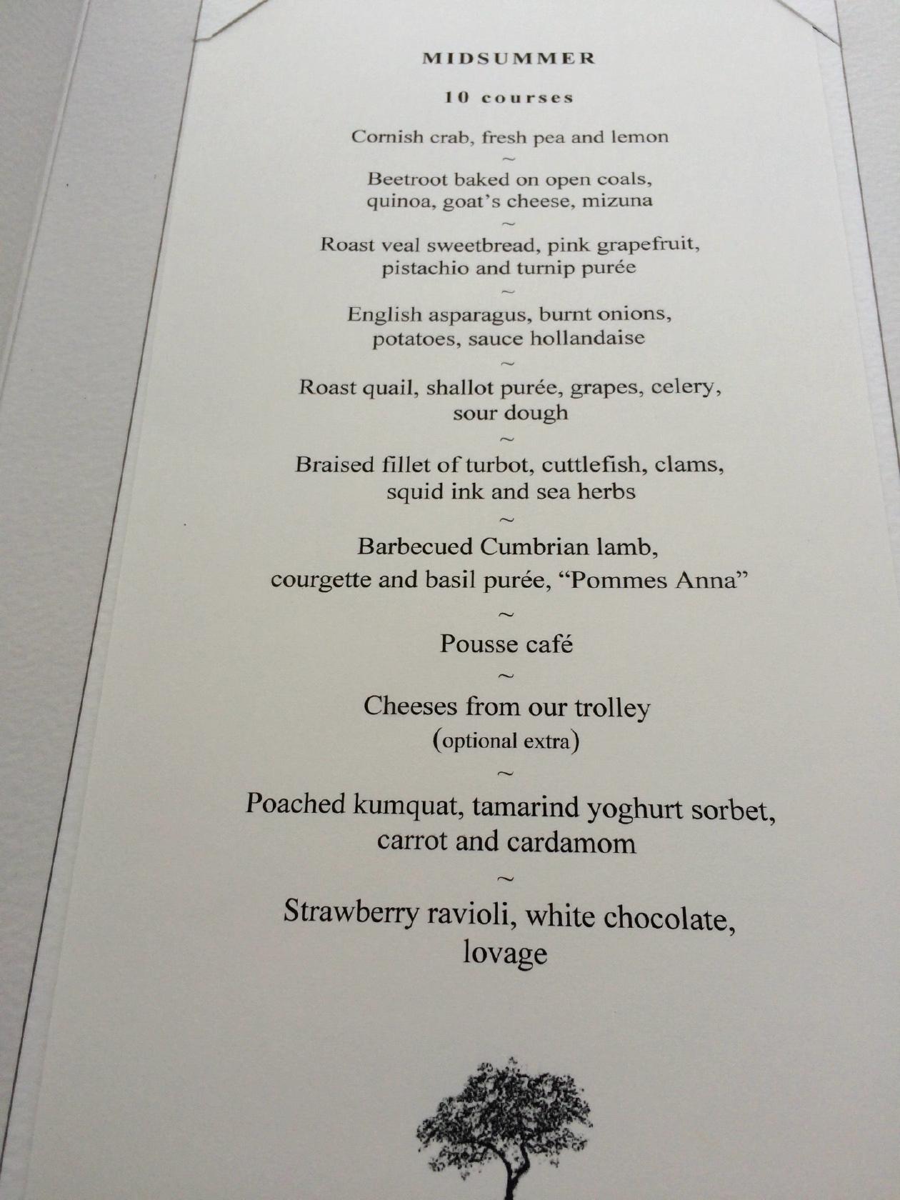Menu at Midsummer House pub & bar, Cambridge, Midsummer Common