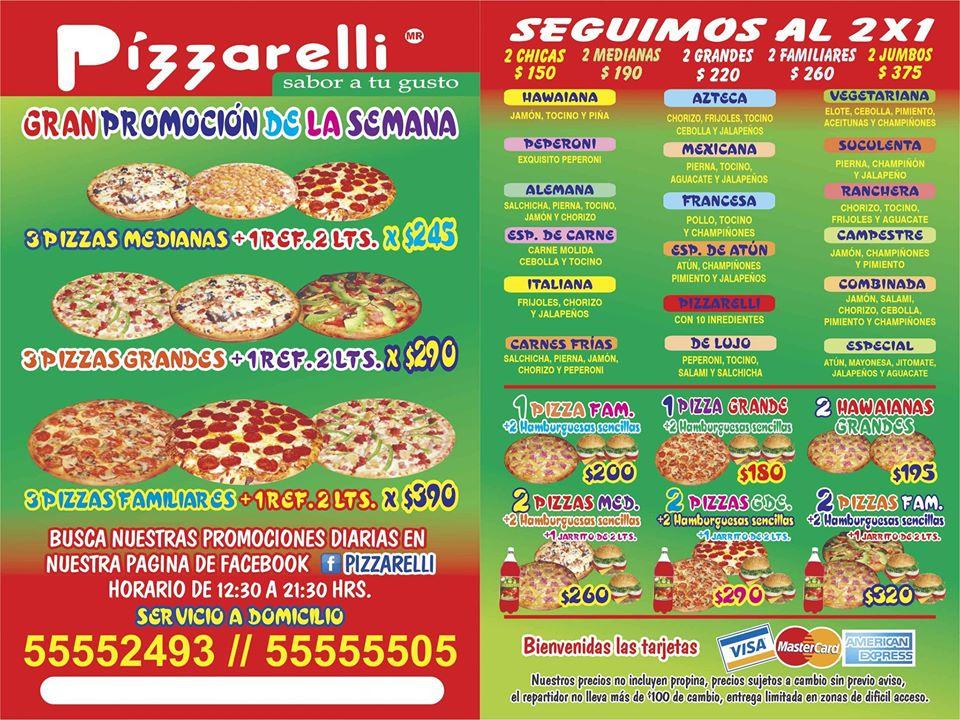 Menu at Pizzarelli pizzeria, Mexico City, Calle Limones 46