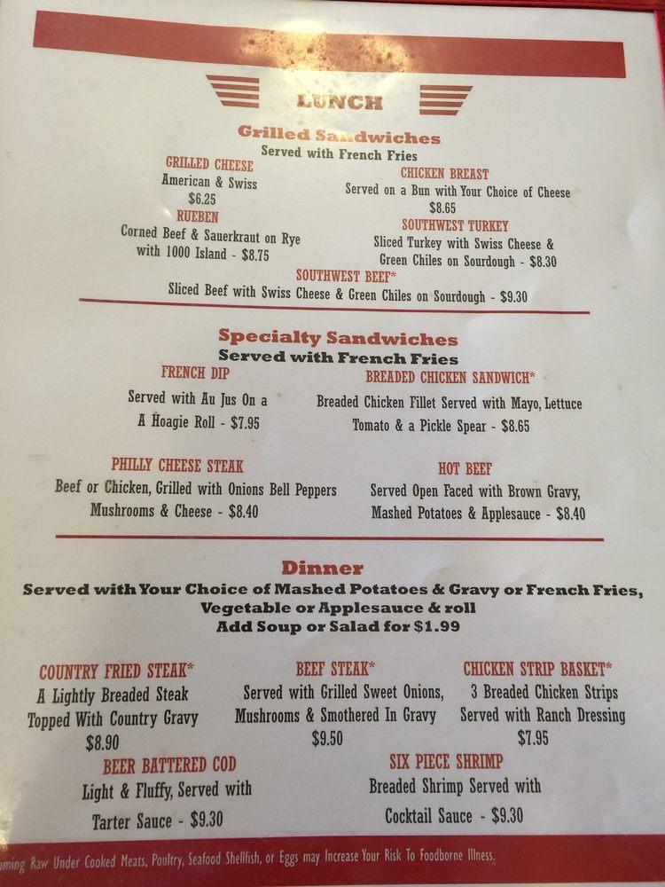 Menu at Sky Rider Cafe, Marana