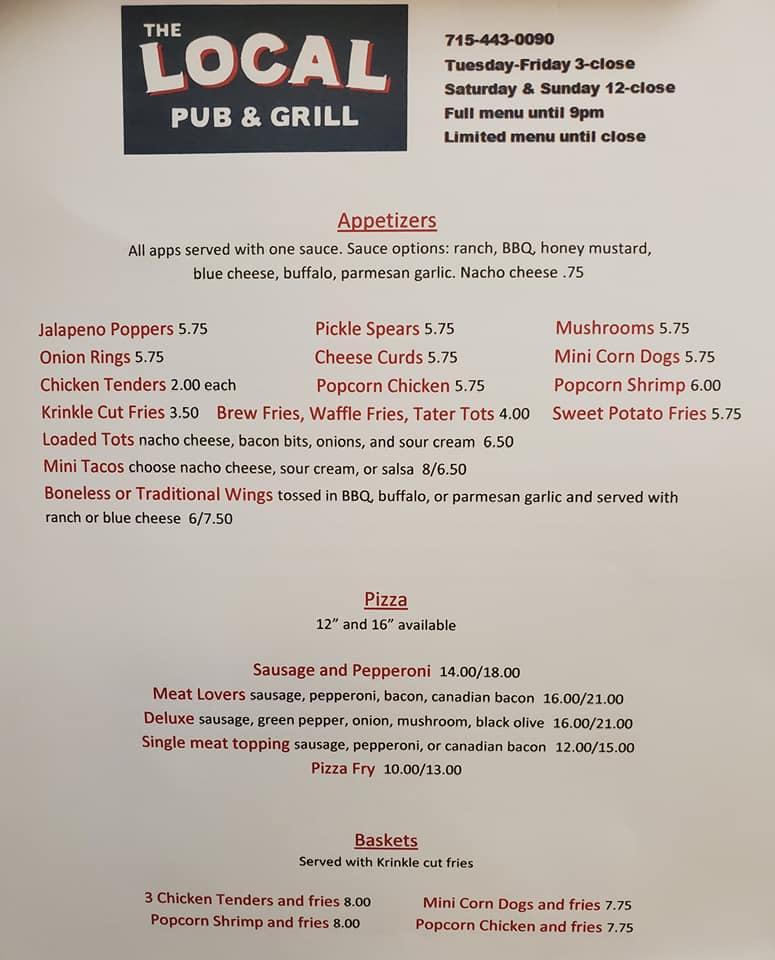 Menu at The Local Pub & Grill, Marathon City