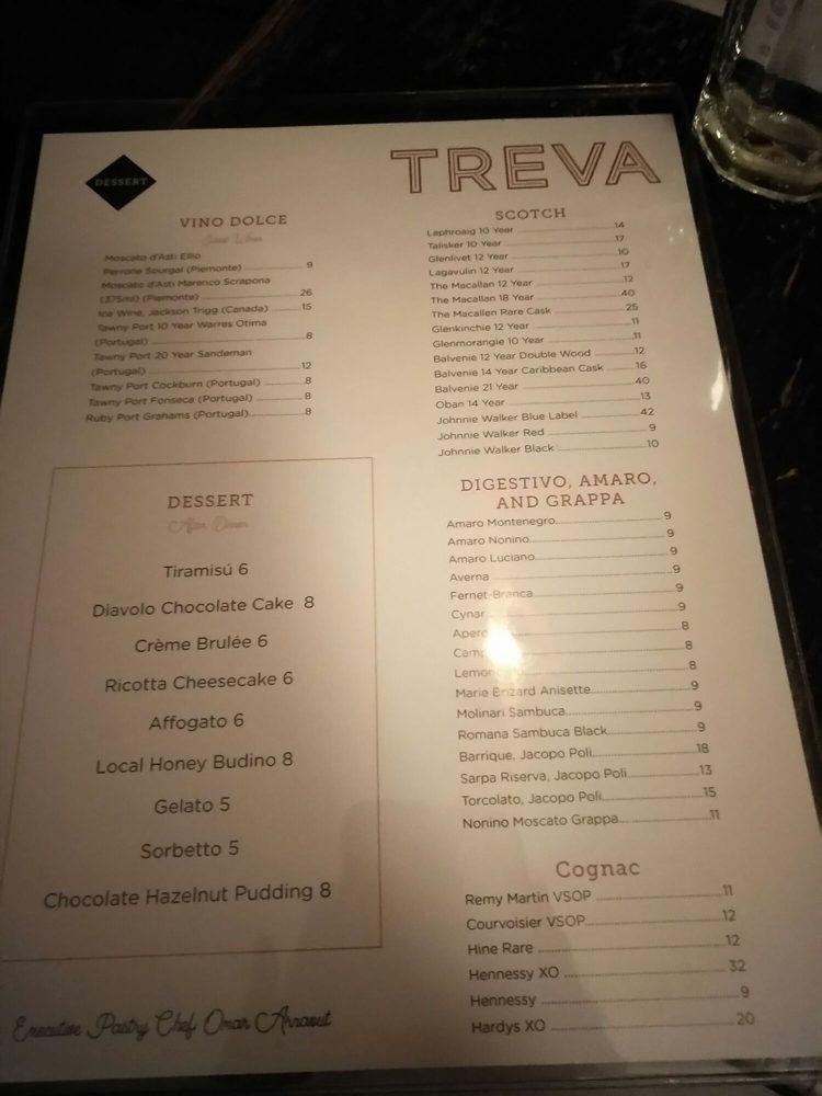 Menu at Treva pub & bar, West Hartford