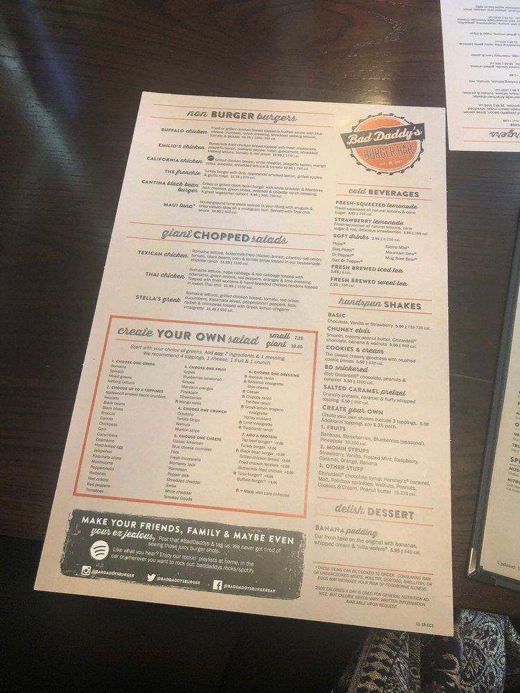 Menu at Bad Daddys Burger Bar, Columbia