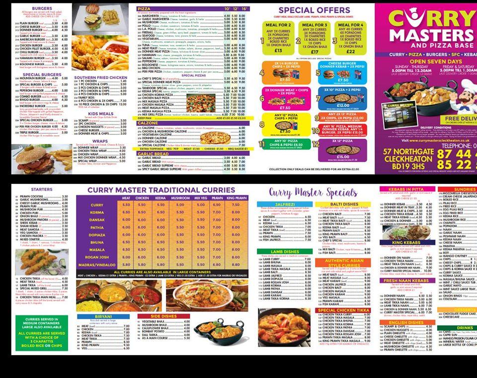 Menu at Curry Masters and pizza bar, Cleckheaton