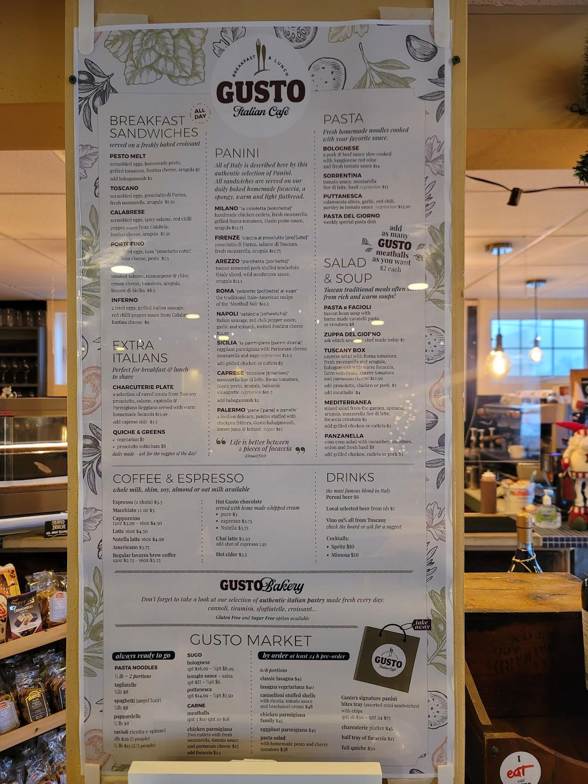 Menu at Gusto Italian Café cafe, Center Harbor