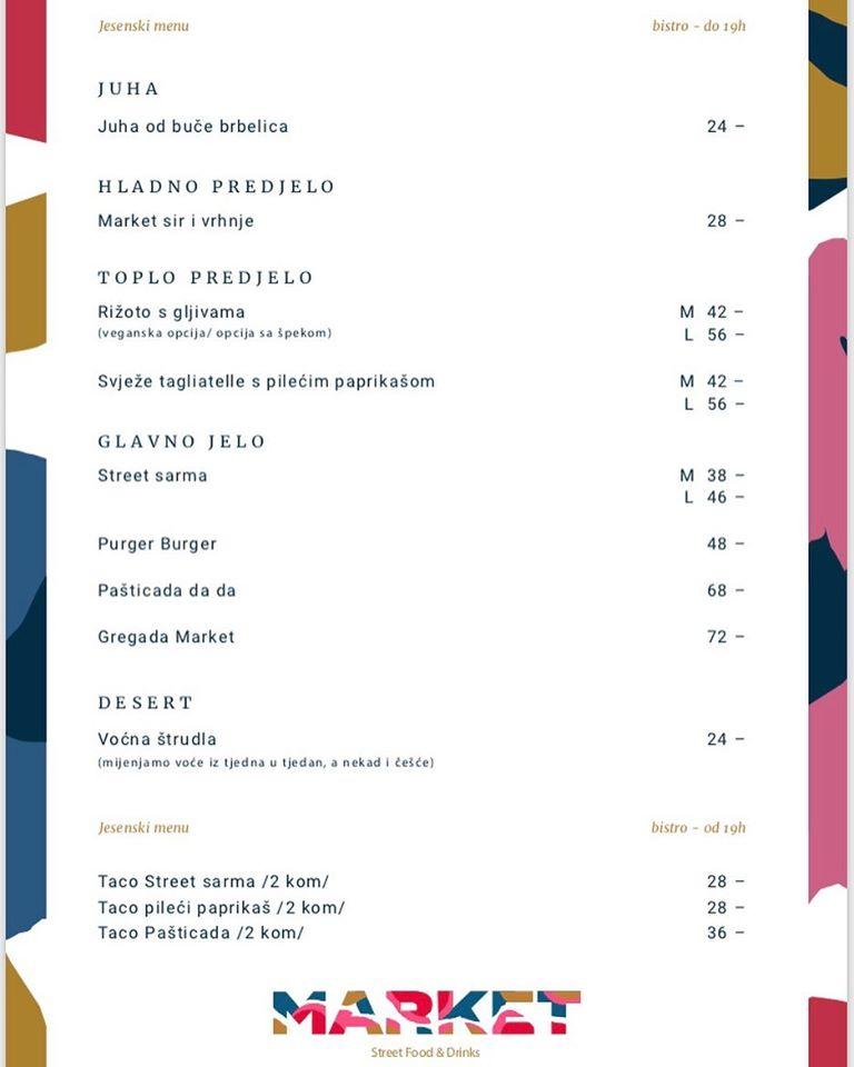 Menu at Market street food & drinks restaurant, Zagreb, Gundulićeva ul. 13
