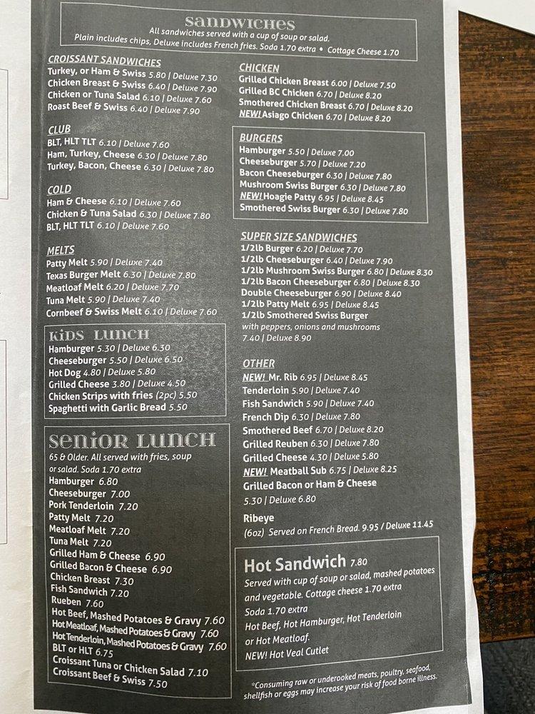 Menu at Nora's Café restaurant, Clinton