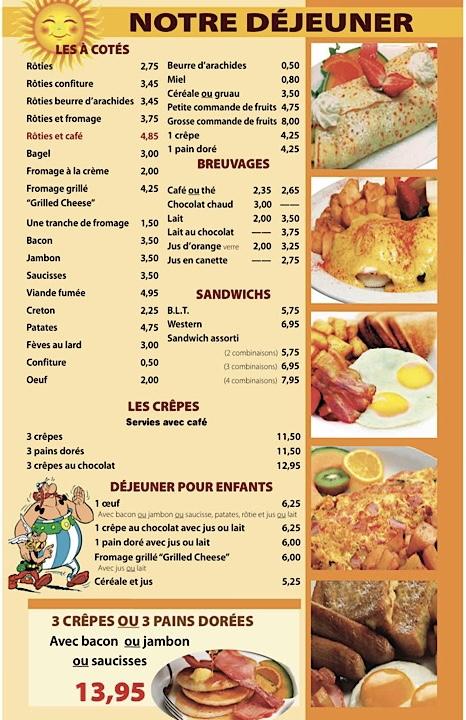 Menu au Restaurant Chez André, Longueuil