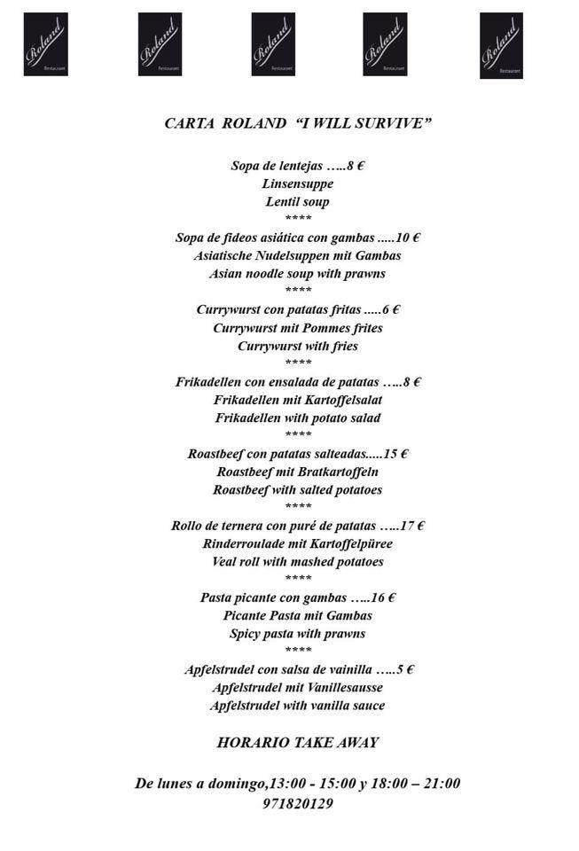 Menu at Restaurant Roland, Porto Cristo
