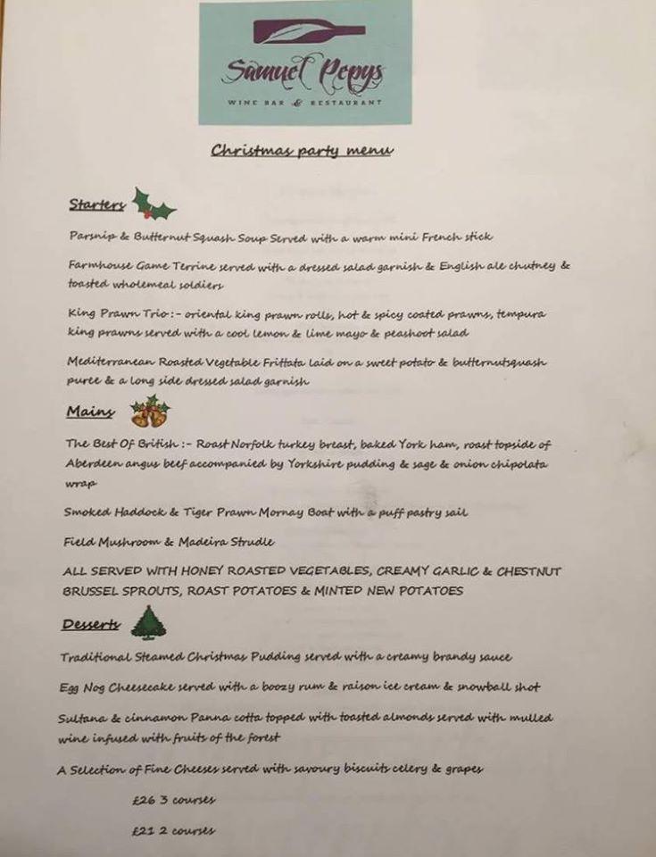 Menu at Samuel Pepys pub & bar, Harwich