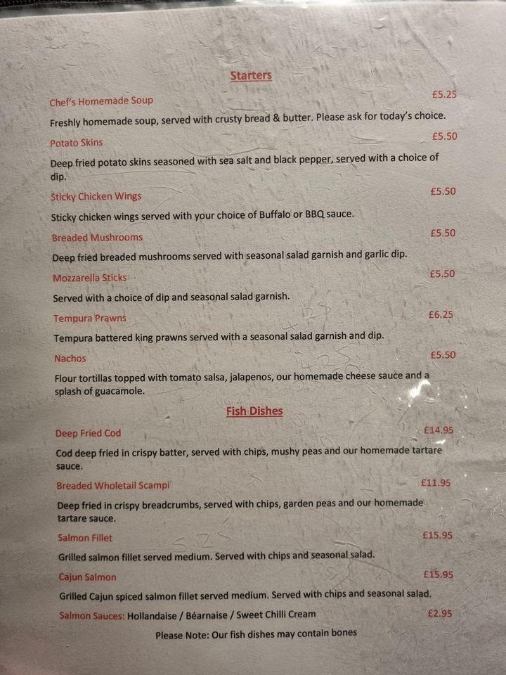 Menu at The Ship Inn pub & bar, Saltburn-by-the-Sea, Saltburn Rd