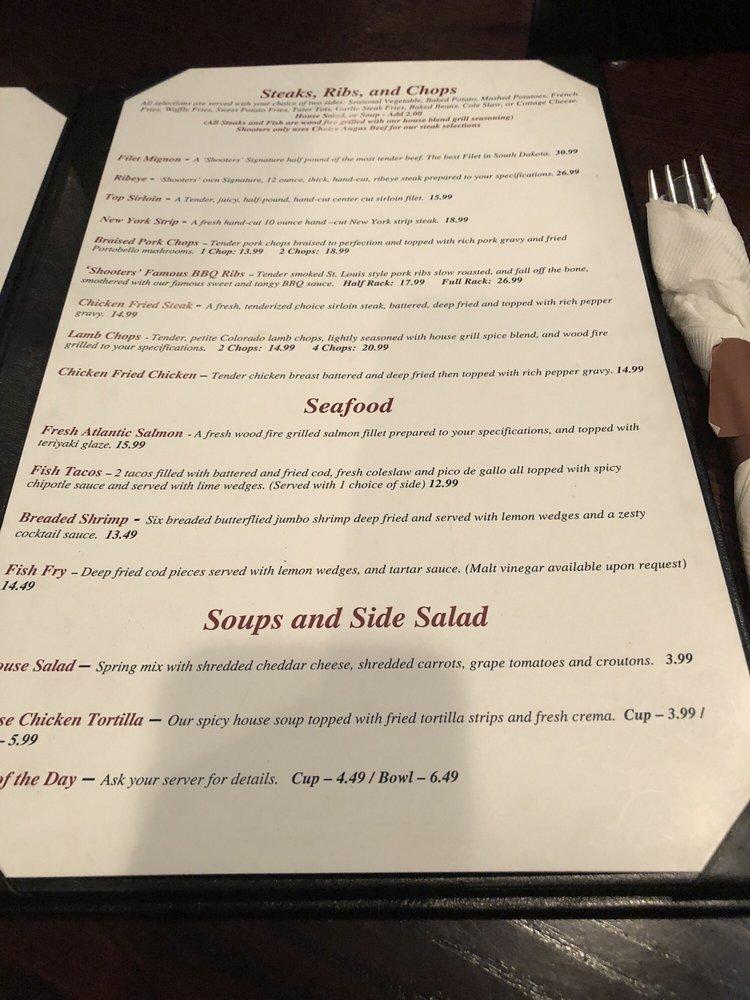 Menu at Shooters Wood Fire Grill pub & bar, Rapid City