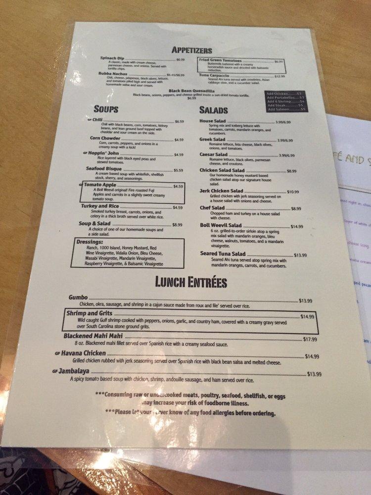 Menu at The Boll Weevil Cafe and Sweetery, Augusta