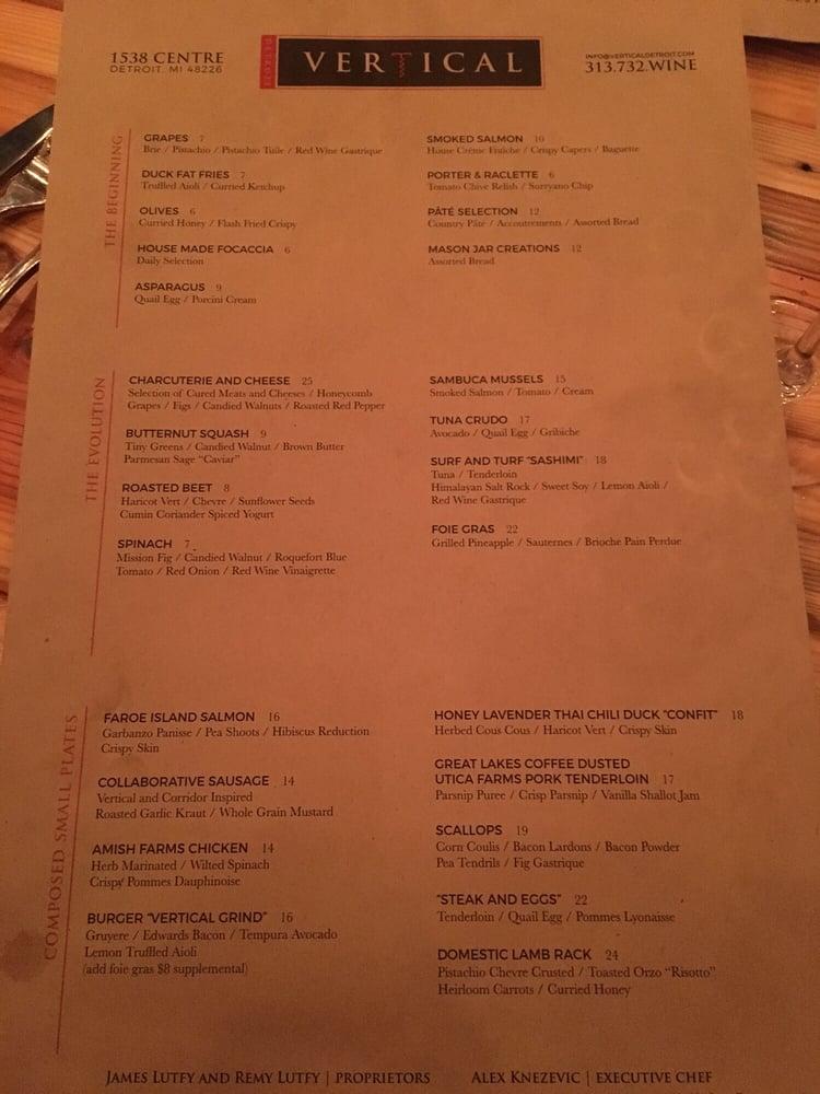 Menu at Vertical Detroit pub & bar, Detroit
