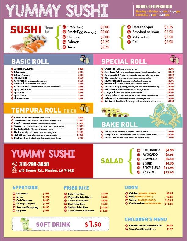 Menu at Yummy Sushi restaurant, Minden